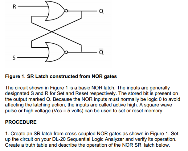 Solved R K ol S Figure 1. SR Latch constructed from NOR | Chegg.com