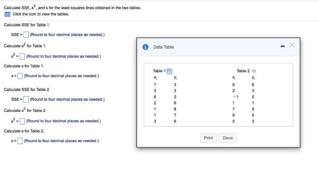 Solved Calculate SSE, s', and s for the least squares lines | Chegg.com