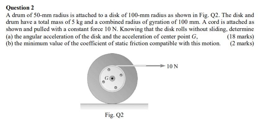 Solved Question 2 A drum of 50-mm radius is attached to a | Chegg.com