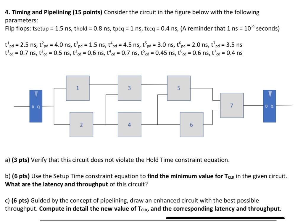 Solved 4. Timing and Pipelining (15 points) Consider the | Chegg.com Solved 4. Timing and Pipelining (15 points) Consider the | Chegg.com