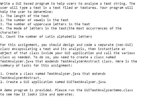 Solved Write a GUI based program to help users to analyze a | Chegg.com