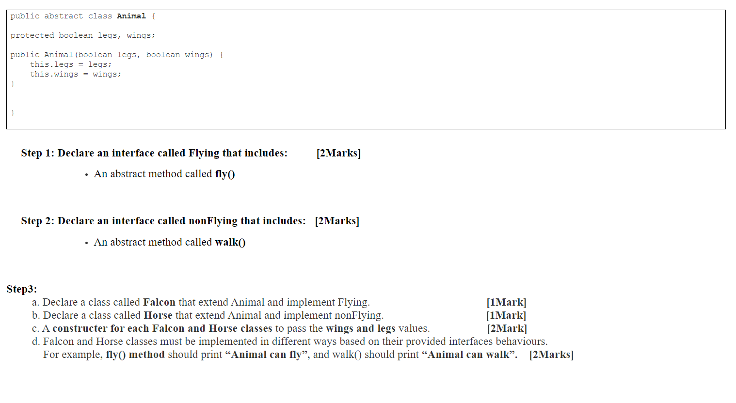 Solved Animal Kinterface> Flying # legs: Boolean # wings: | Chegg.com