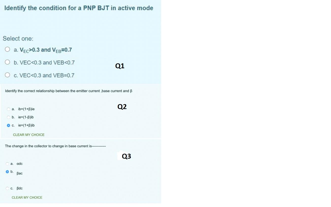 Solved Identify the condition for a PNP BJT in active mode | Chegg.com