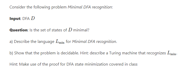 Solved Consider the following problem Minimal DFA | Chegg.com