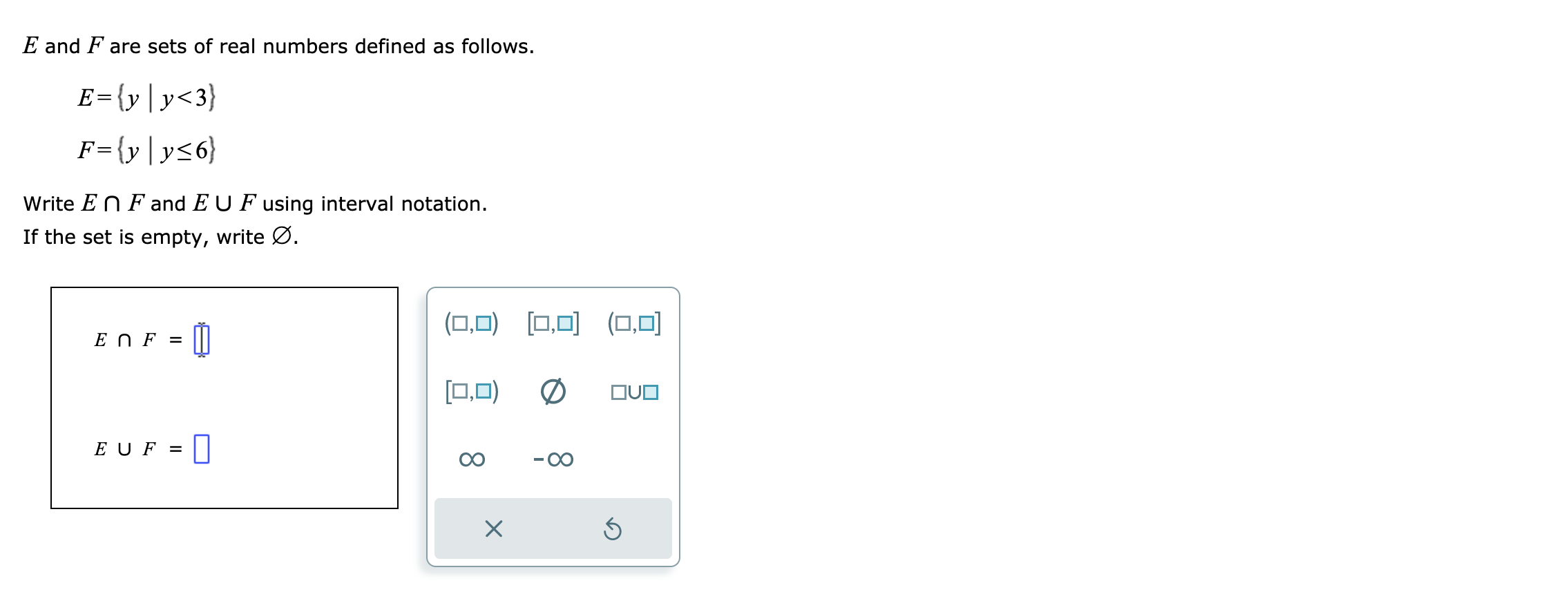 Solved E and F are sets of real numbers defined as follows. | Chegg.com