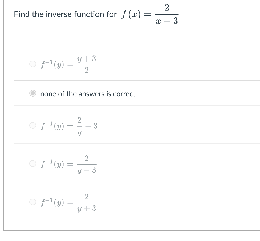 Solved Find the inverse function for | Chegg.com
