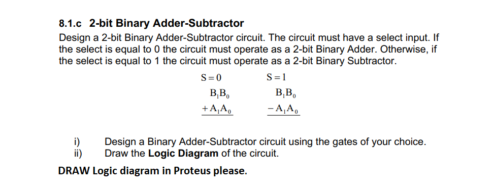 Solved 8 1 C 2 Bit Binary Adder Subtractor Design A 2 Bit