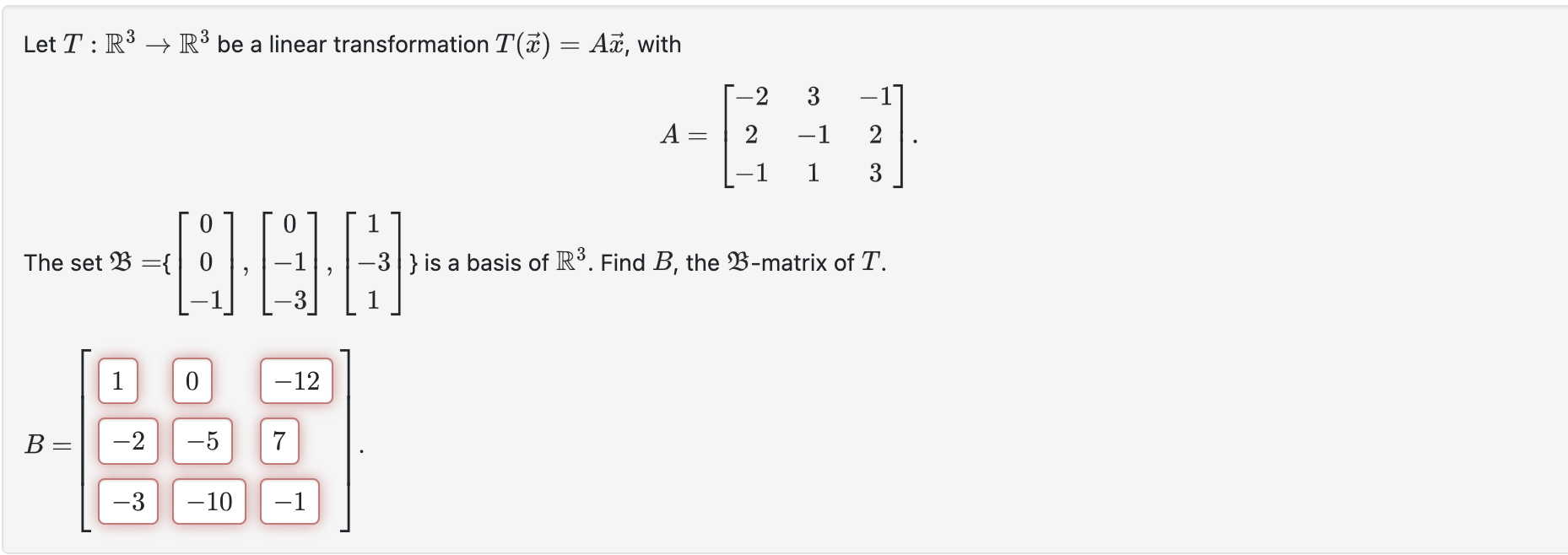 Solved Let T:R3→R3 be a linear transformation T(x)=Ax, with | Chegg.com