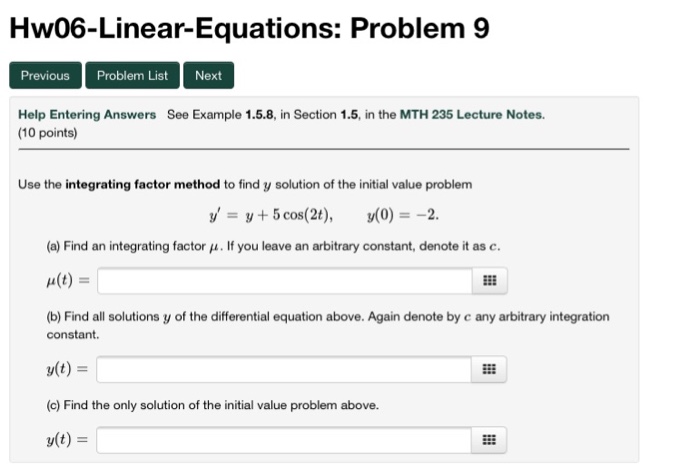 Solved Hw06-Linear-Equations: Problem 9 Previous Problem | Chegg.com