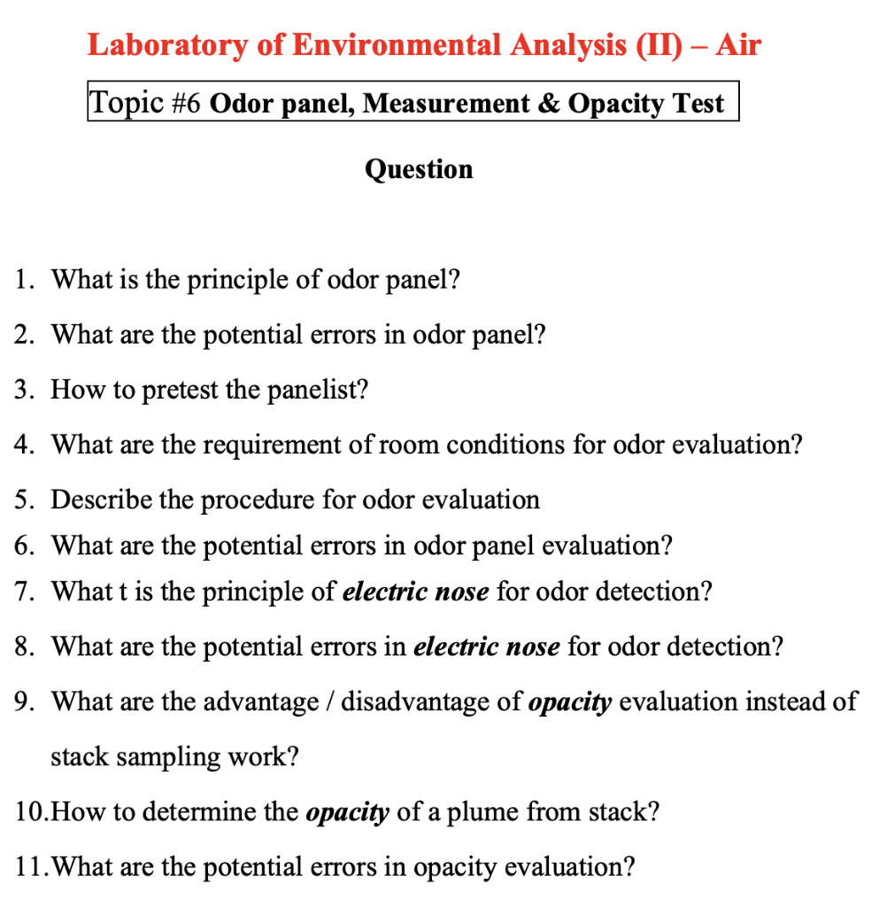 Solved Laboratory of Environmental Analysis (II) - Air | Chegg.com
