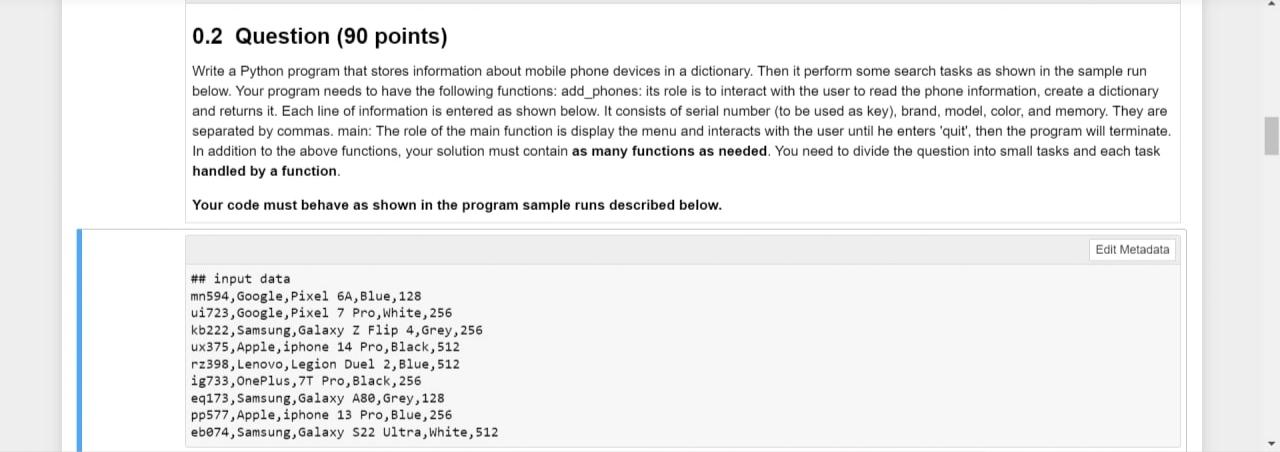 Solved 0.2 Question ( 90 points) Write a Python program that | Chegg.com