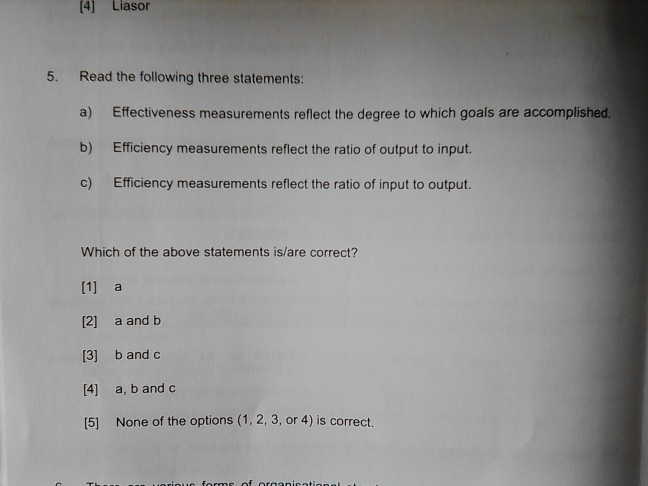 Solved 4] Liasor 5. Read the following three statements: a) | Chegg.com