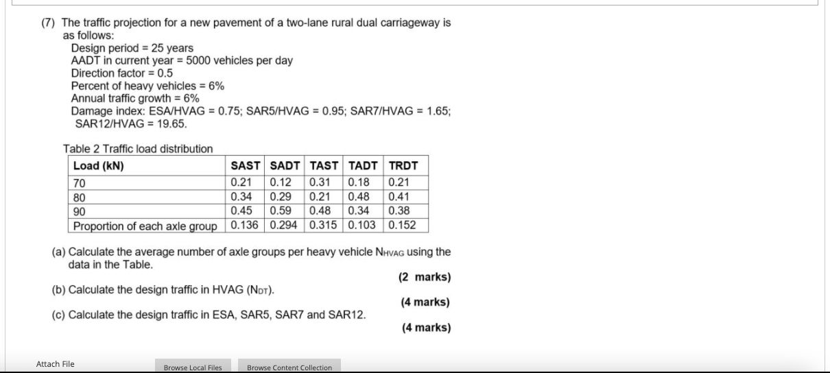 Solved (7) The traffic projection for a new pavement of a | Chegg.com