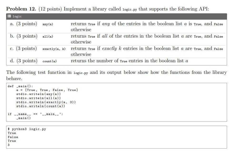 Solved Problem 12. (12 points) Implement a library called | Chegg.com