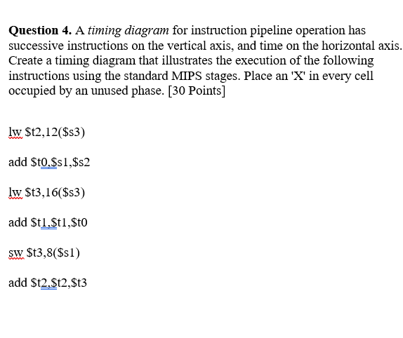 Solved Question 4. A timing diagram for instruction pipeline | Chegg.com