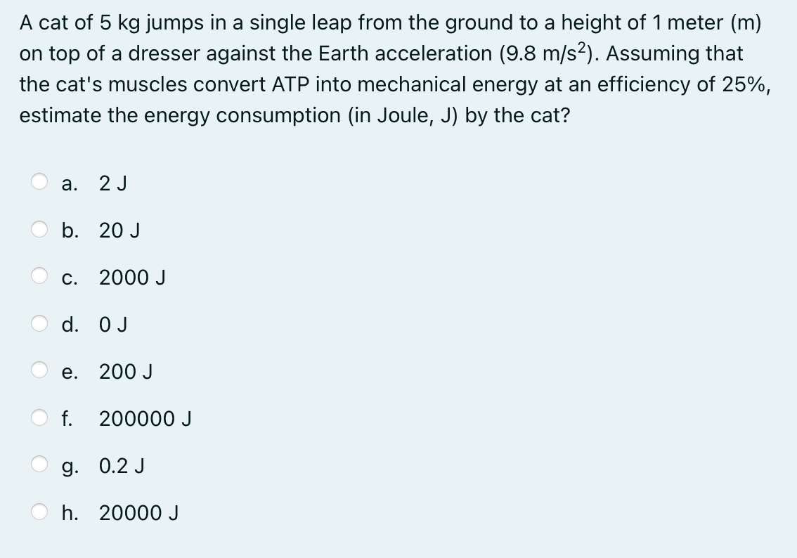 Solved A cat of 5 kg jumps in a single leap from the ground | Chegg.com