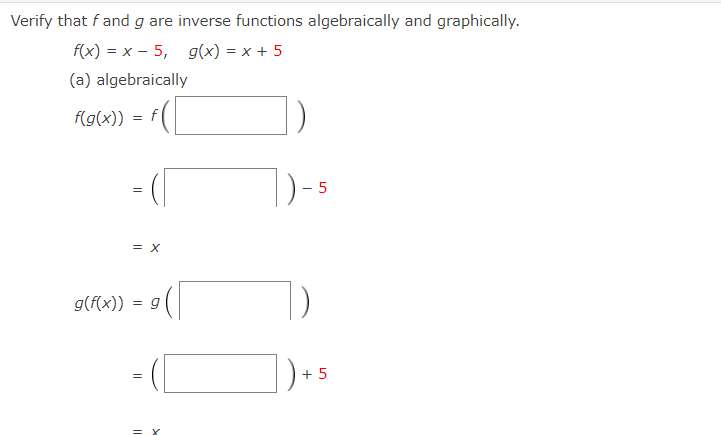 Solved verify that f and g are inverse functions | Chegg.com
