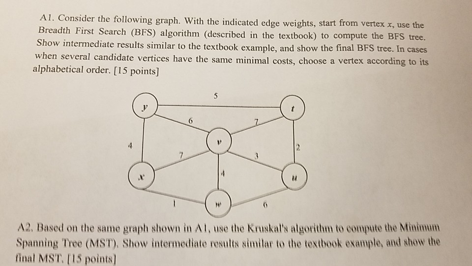 A1. Consider the following graph. With the indicated | Chegg.com