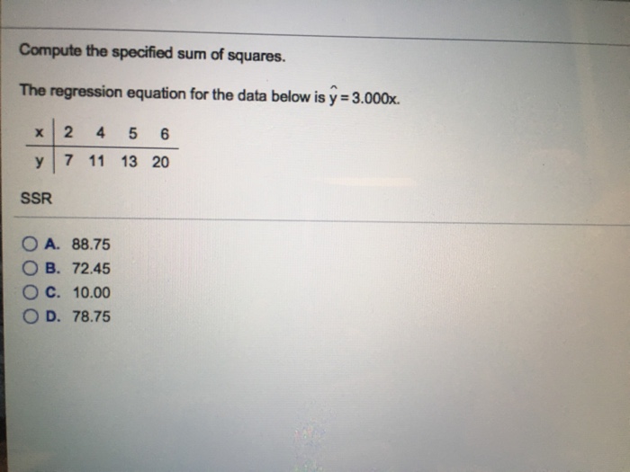 Solved pute the specified sum of squares. The regression | Chegg.com