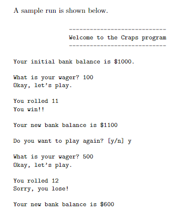 Solved type craps() in the Python shell to test this | Chegg.com