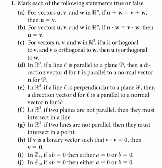 Solved 1. Mark each of the following statements true or | Chegg.com