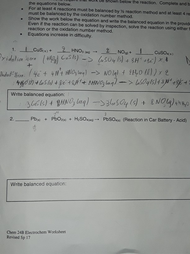 Solved Write balanced equation: 7. Cus)+ HNO3(aq) => | Chegg.com
