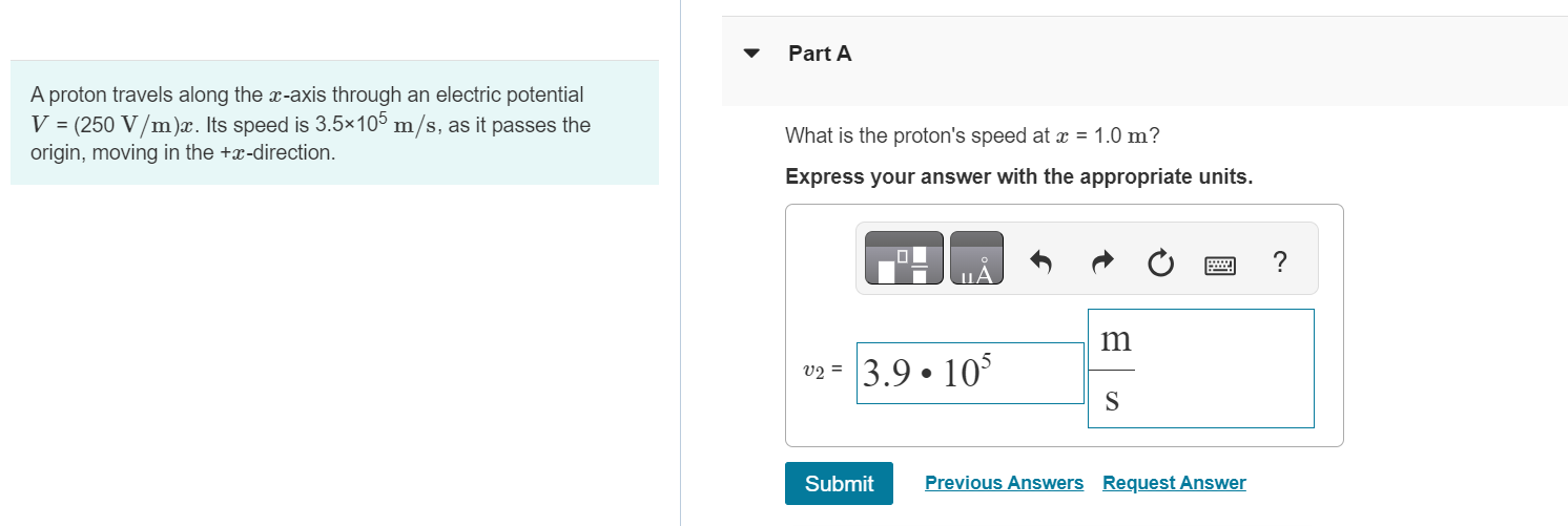 Solved A proton travels along the x-axis through an electric | Chegg.com