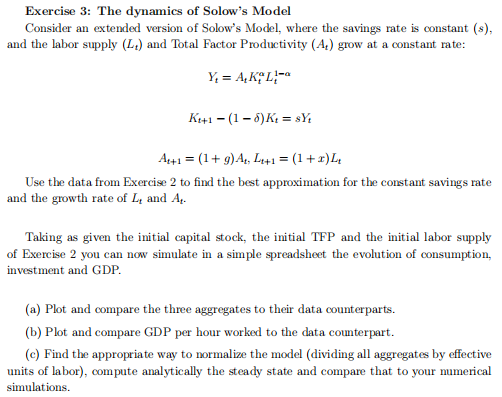 Solved Exercise 3: The dynamics of Solow's Model Consider an | Chegg.com