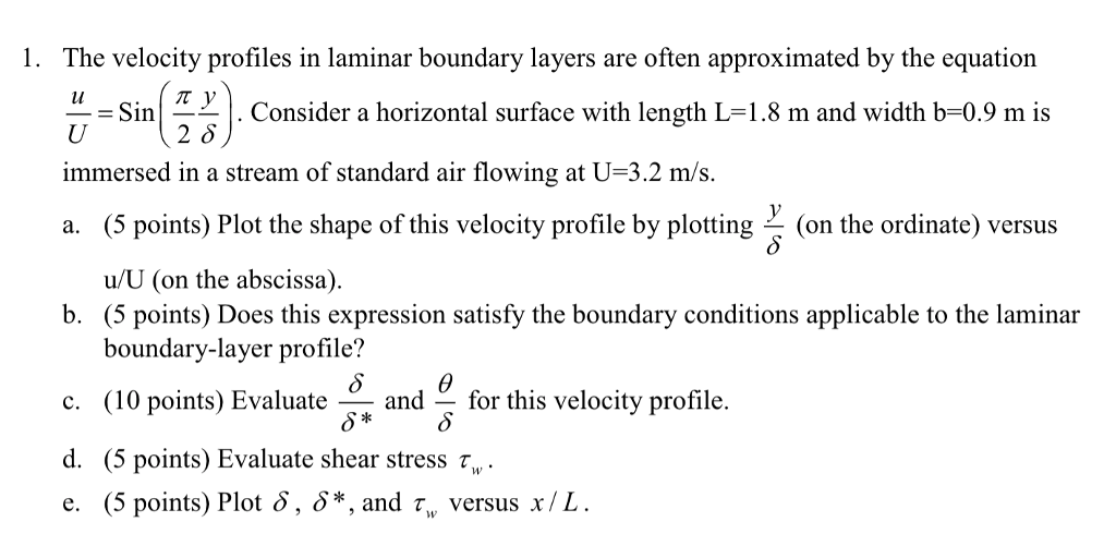 Solved 1. The velocity profiles in laminar boundary layers | Chegg.com