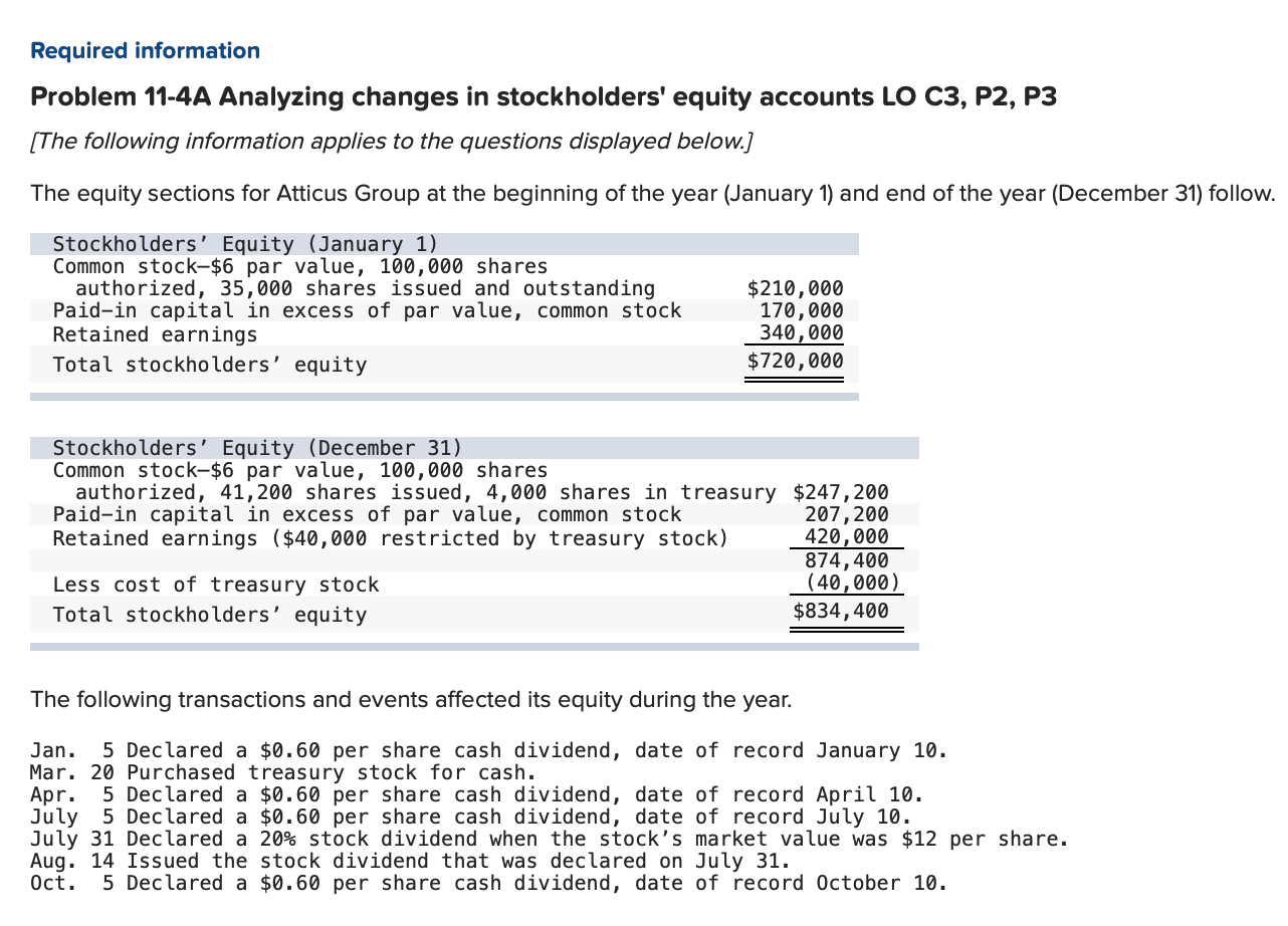 Solved Required information Problem 11-4A Analyzing changes | Chegg.com