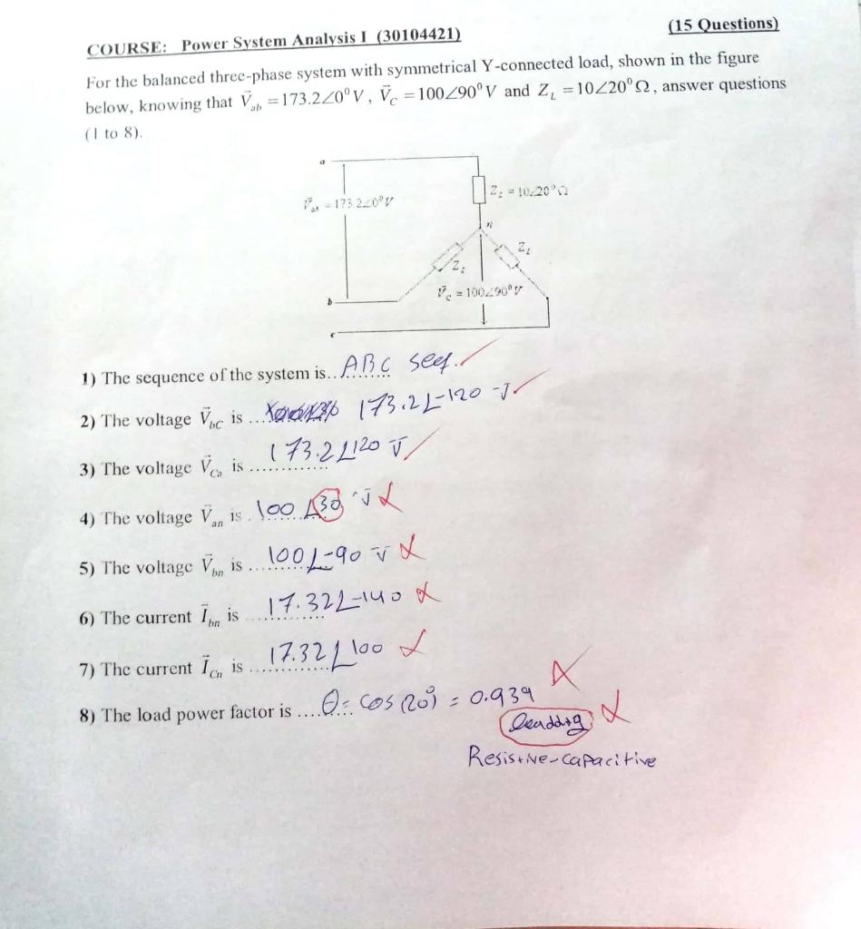 Solved For the balanced three-phase system with symmetrical | Chegg.com