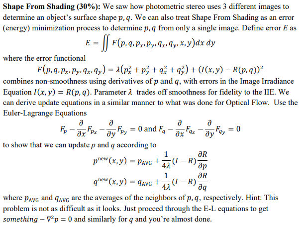 Shape From Shading ( 30%) : We saw how photometric | Chegg.com