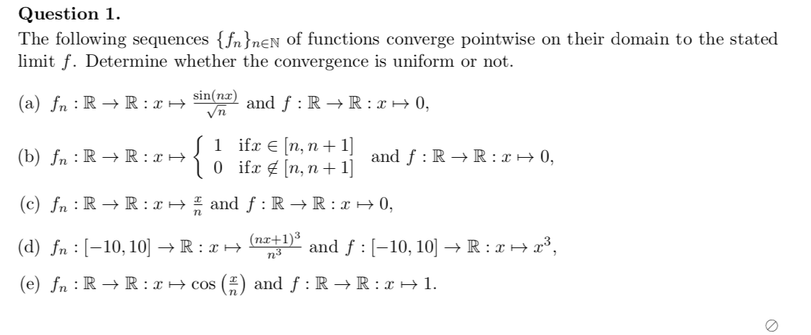 Solved Question 1. The following sequences {fn}nen of | Chegg.com