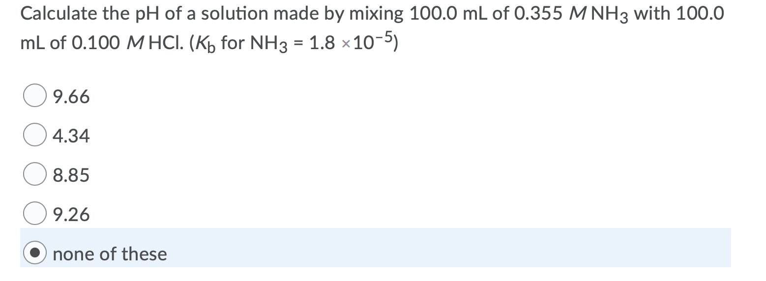Solved Calculate the pH of a solution made by mixing 100.0 | Chegg.com