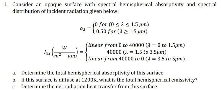 Solved 1. Consider an opaque surface with spectral | Chegg.com