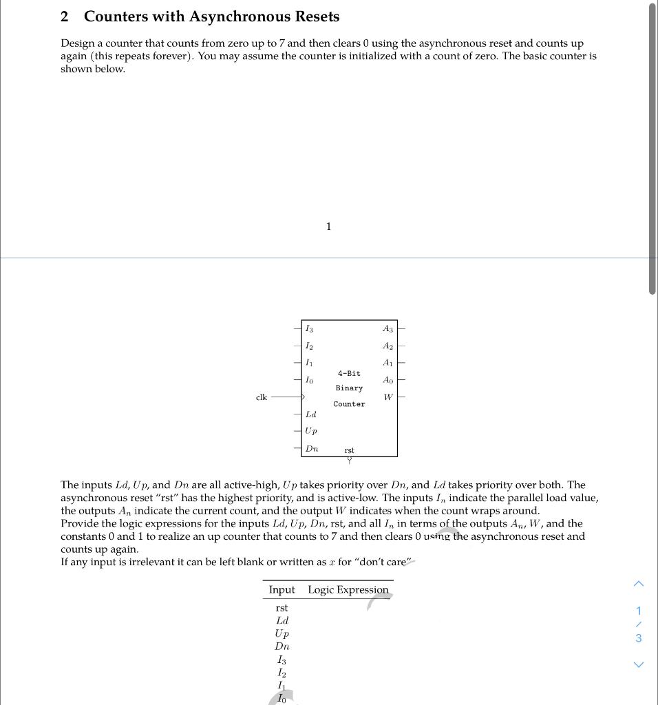 Solved 2 Counters with Asynchronous Resets Design a counter | Chegg.com