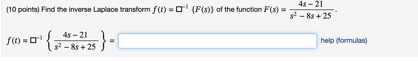 Solved (10 ﻿points) ﻿Find the inverse Laplace transform | Chegg.com