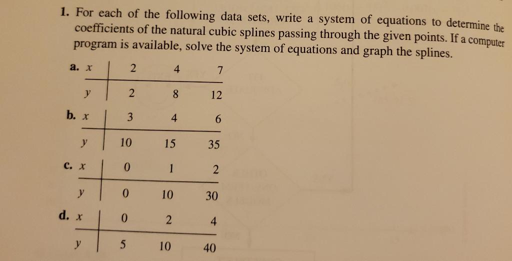 Solved 1. For each of the following data sets, write a | Chegg.com