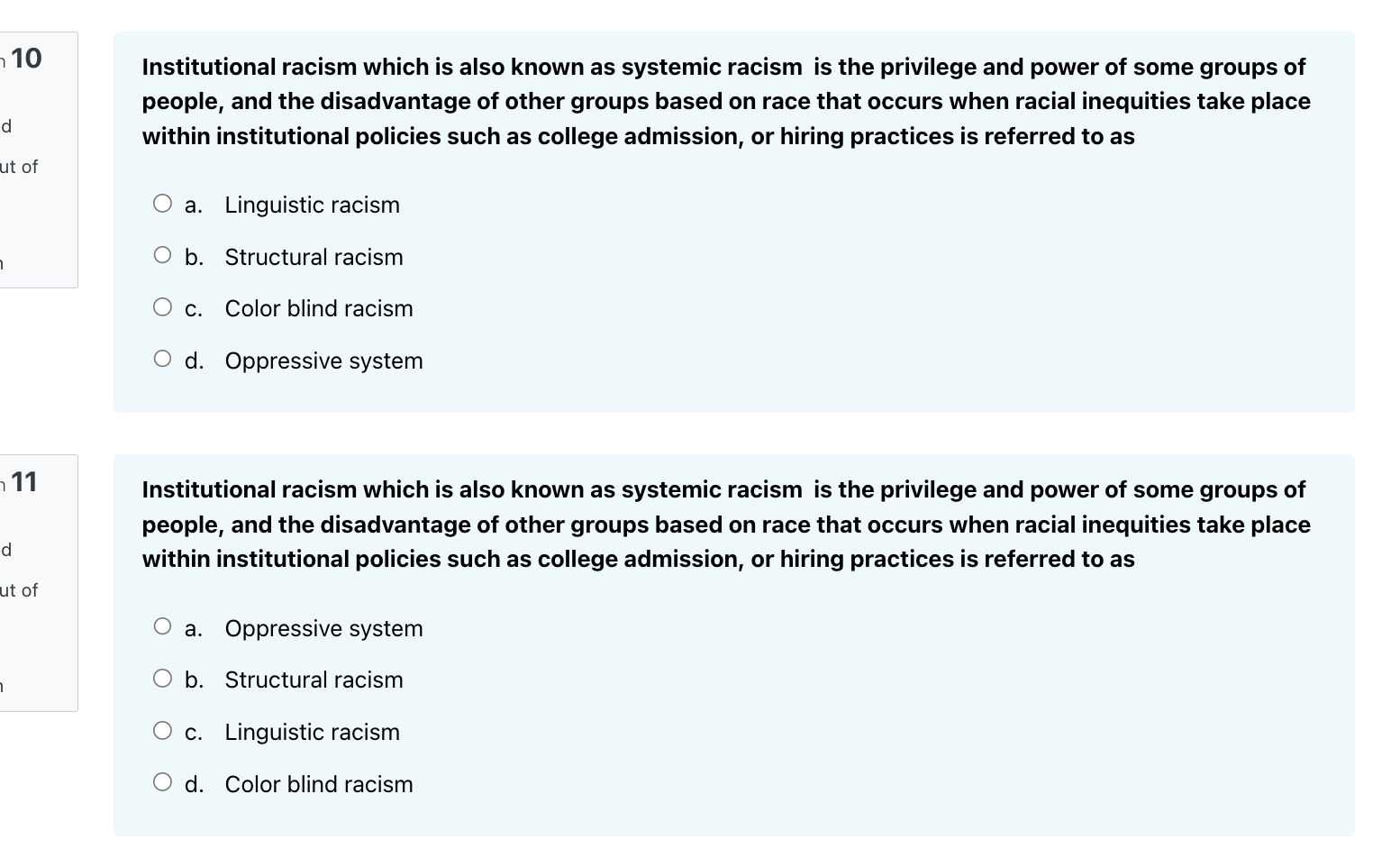 Solved Institutional racism which is also known as systemic | Chegg.com