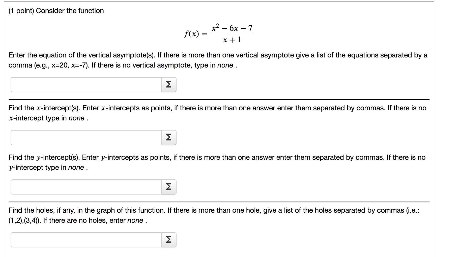Solved (1 point) Consider the function f(x) = = x2 - 6x – 7 | Chegg.com