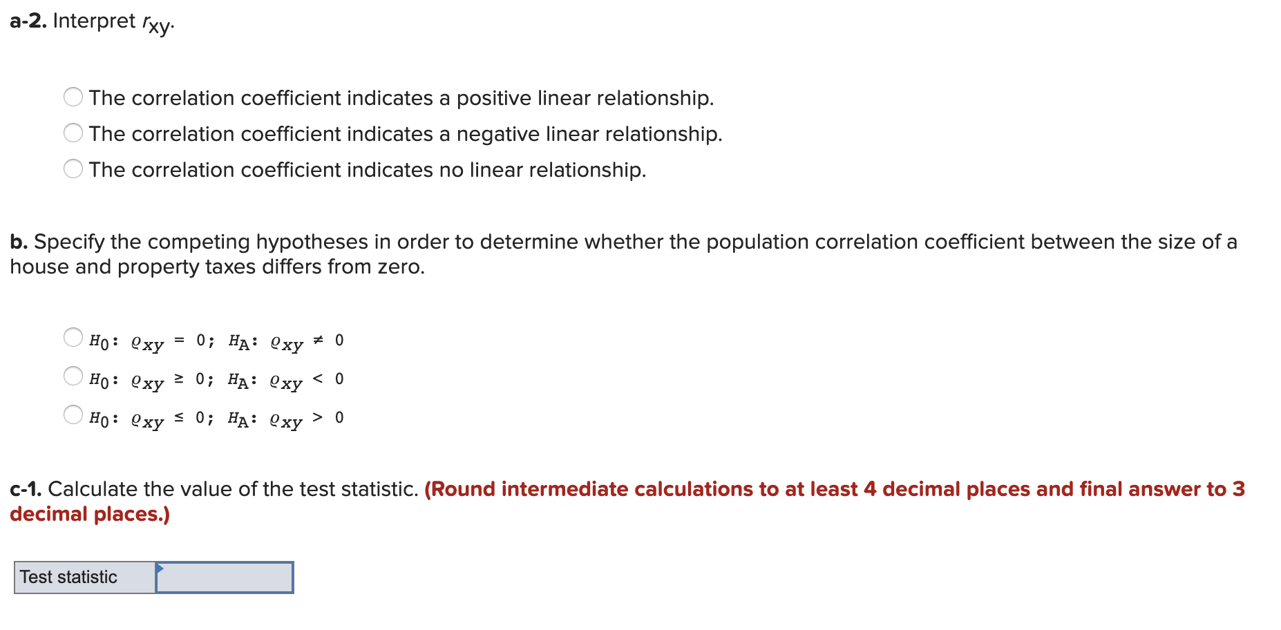 Solved a-2. Interpret rxy. O The correlation coefficient | Chegg.com