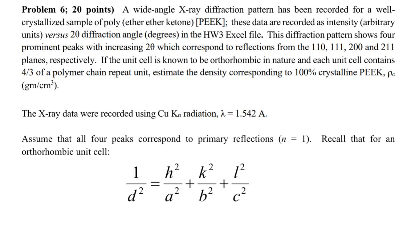 Solved Problem 6; 20 points) A wide-angle X-ray diffraction | Chegg.com