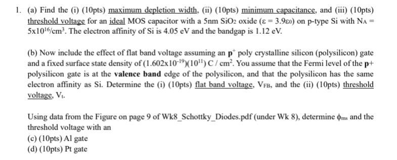 Solved 1. (a) Find the (i) (10pts) maximum depletion width, | Chegg.com