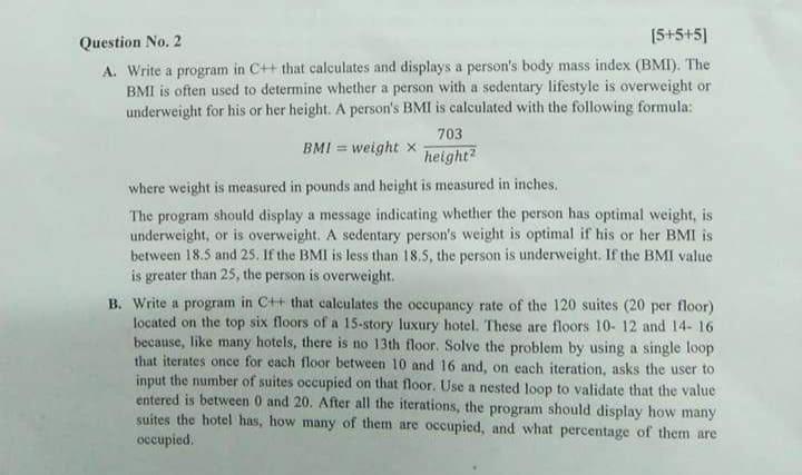 Solved Question No. 21 [5+5+5] A. Write a program in C++ | Chegg.com