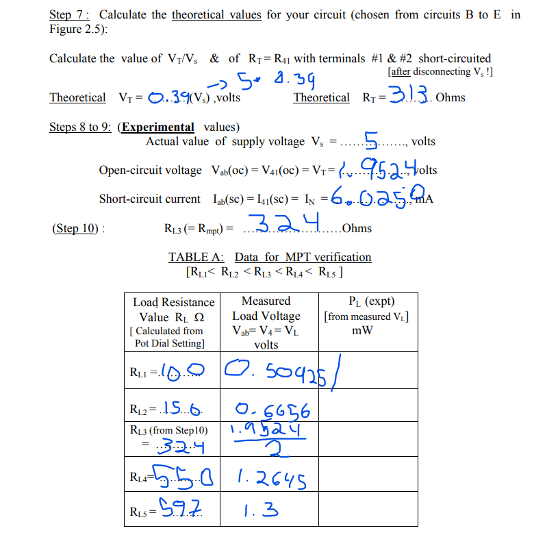 Solved Step 7: Calculate the theoretical values for your | Chegg.com