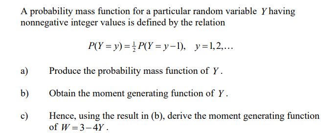 Solved A probability mass function for a particular random | Chegg.com