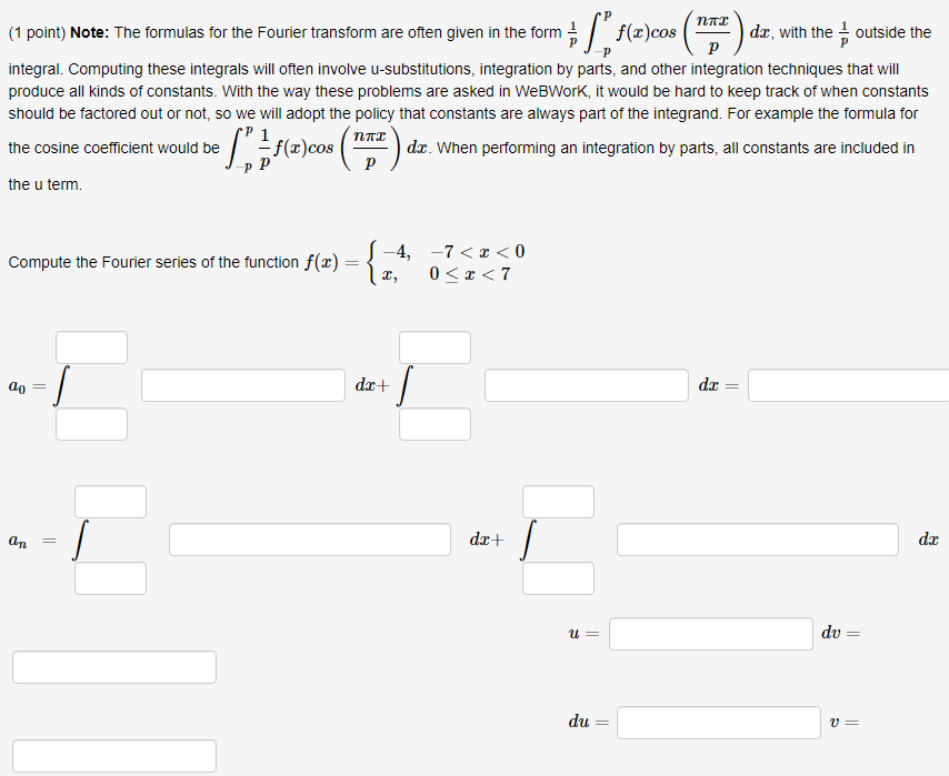 Solved (1 point) Note: The formulas for the Fourier | Chegg.com
