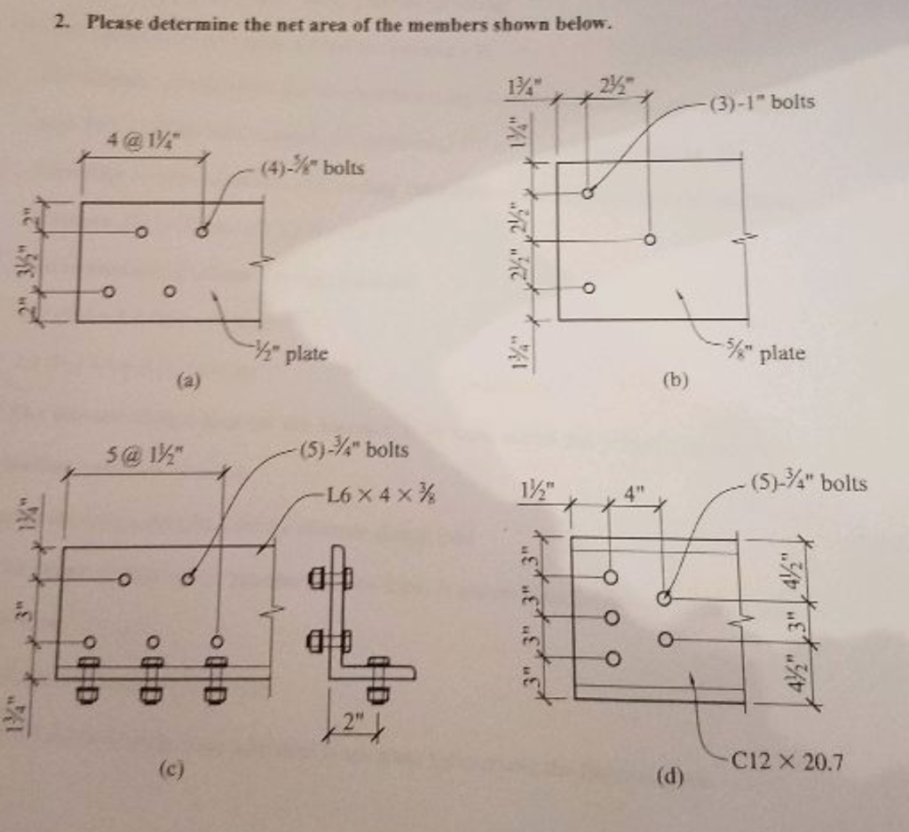 Solved 2. Please determine the net area of the members shown | Chegg.com