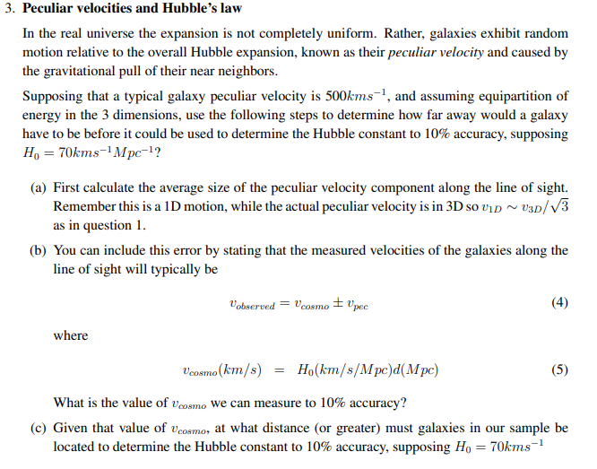 3. Peculiar velocities and Hubble's law In the real | Chegg.com