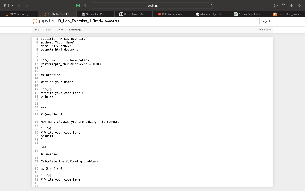Solved Ev localhost ☺ ☺ + 88 DS311-Technologie... | Chegg.com